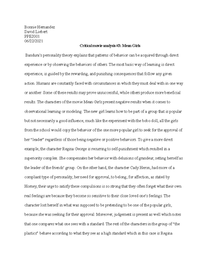 Critical movie analysis 2 - Bonnie Hernandez Prof. David Liebert PPE 06 ...