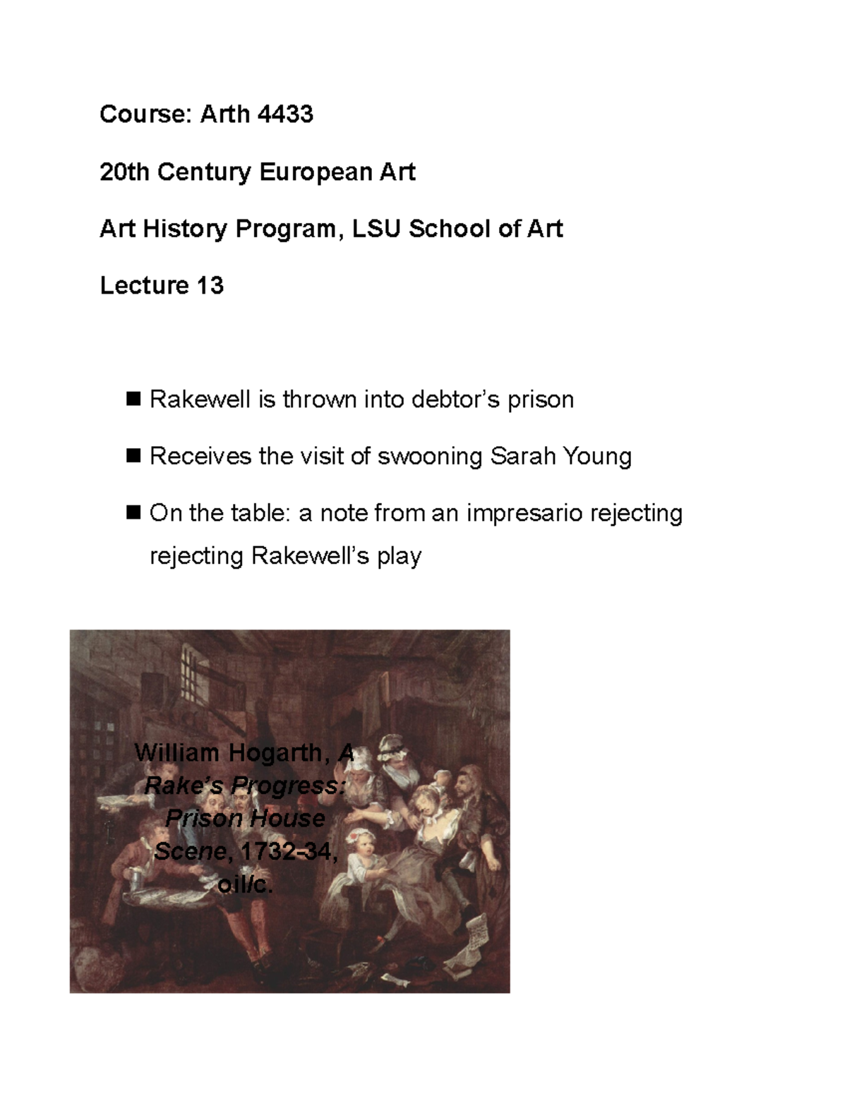 Marriage à la mode - NOTES - Course: Arth 4433 20th Century European ...