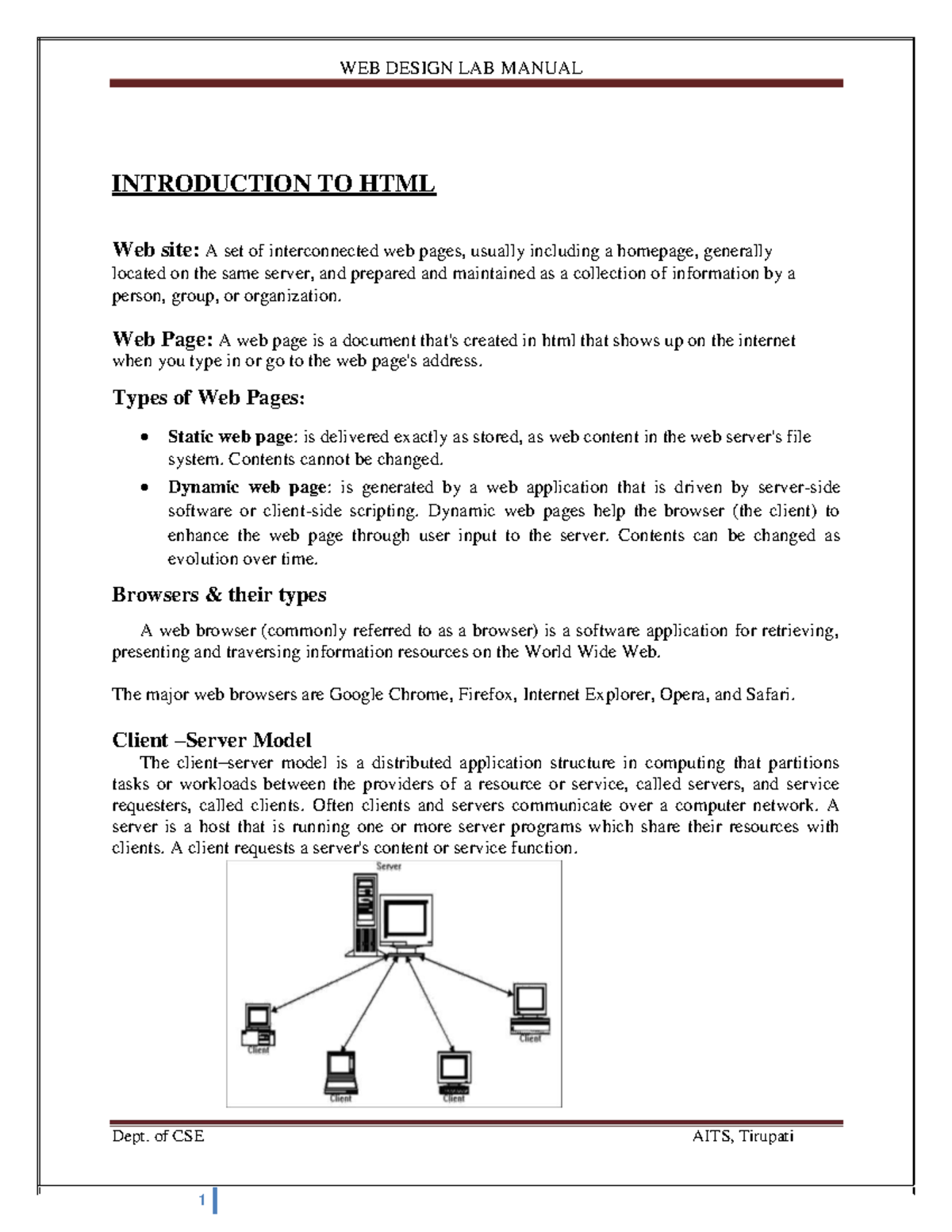 Web Design Manual-min - min - INTRODUCTION TO HTML Web site: A set of interconnected web pages ...