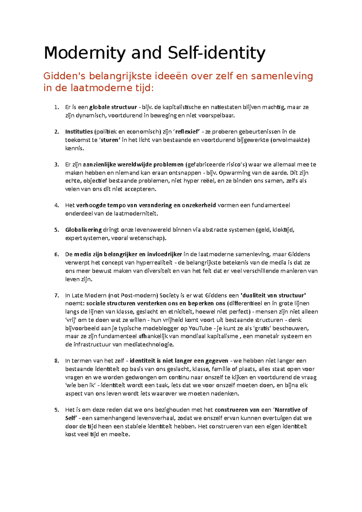 Modernity and Self-Identity - Anthony Giddens Samenvatting - Modernity ...