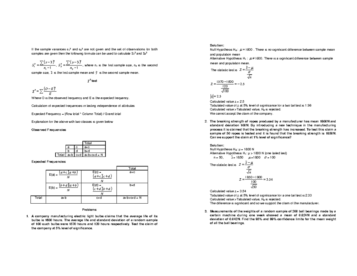 Theory OF Sampling AND Testing OF Hypothesis PDF FILE - If the sample ...