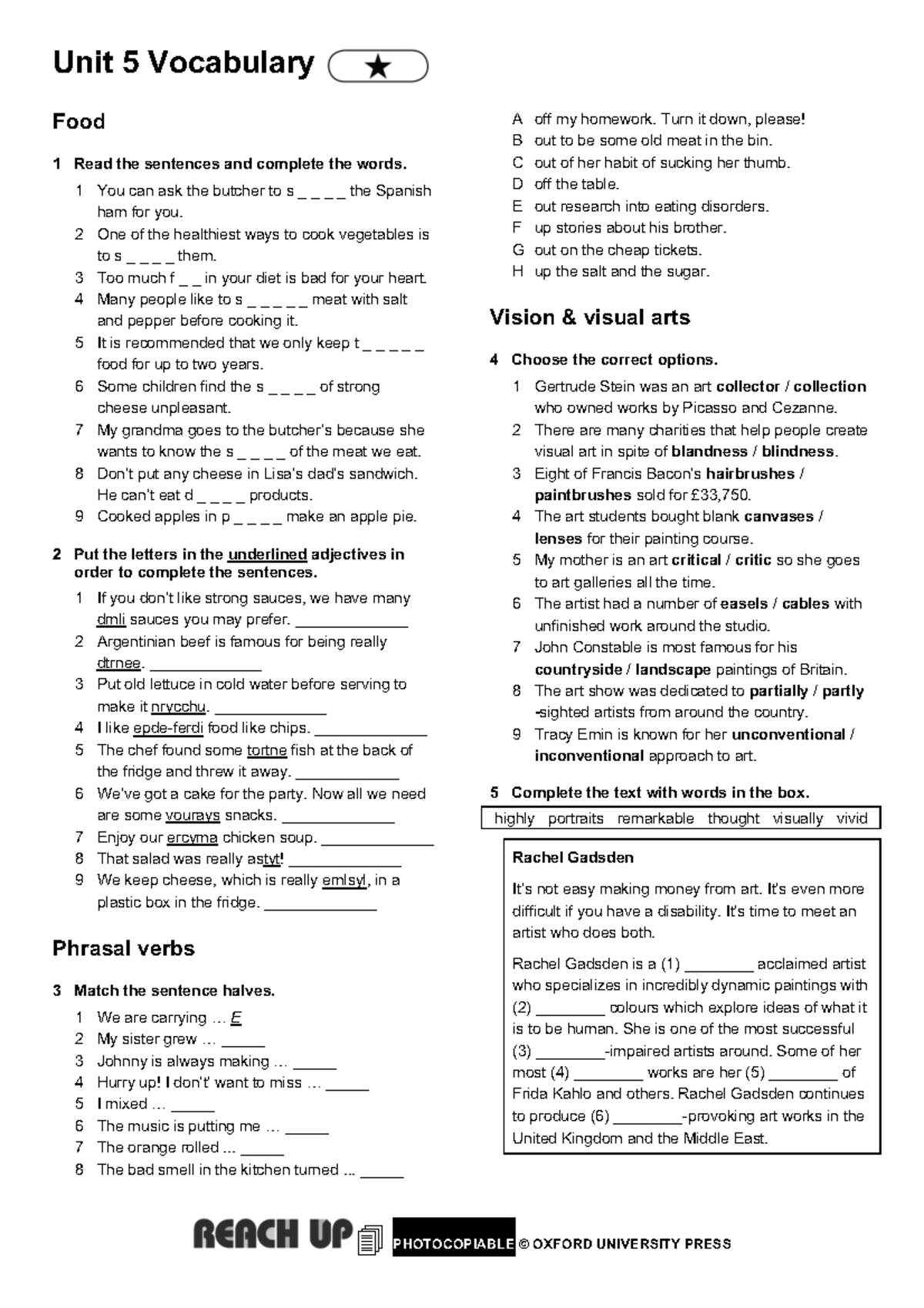 Vocabulary Unit 5 1 star - Unit 5 Vocabulary ! PHOTOCOPIABLE © OXFORD ...