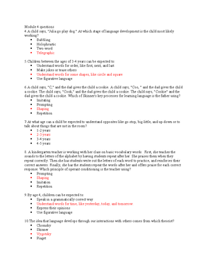 Module 5 questions - Module 5 questions 4 4th-grade student has a mild ...