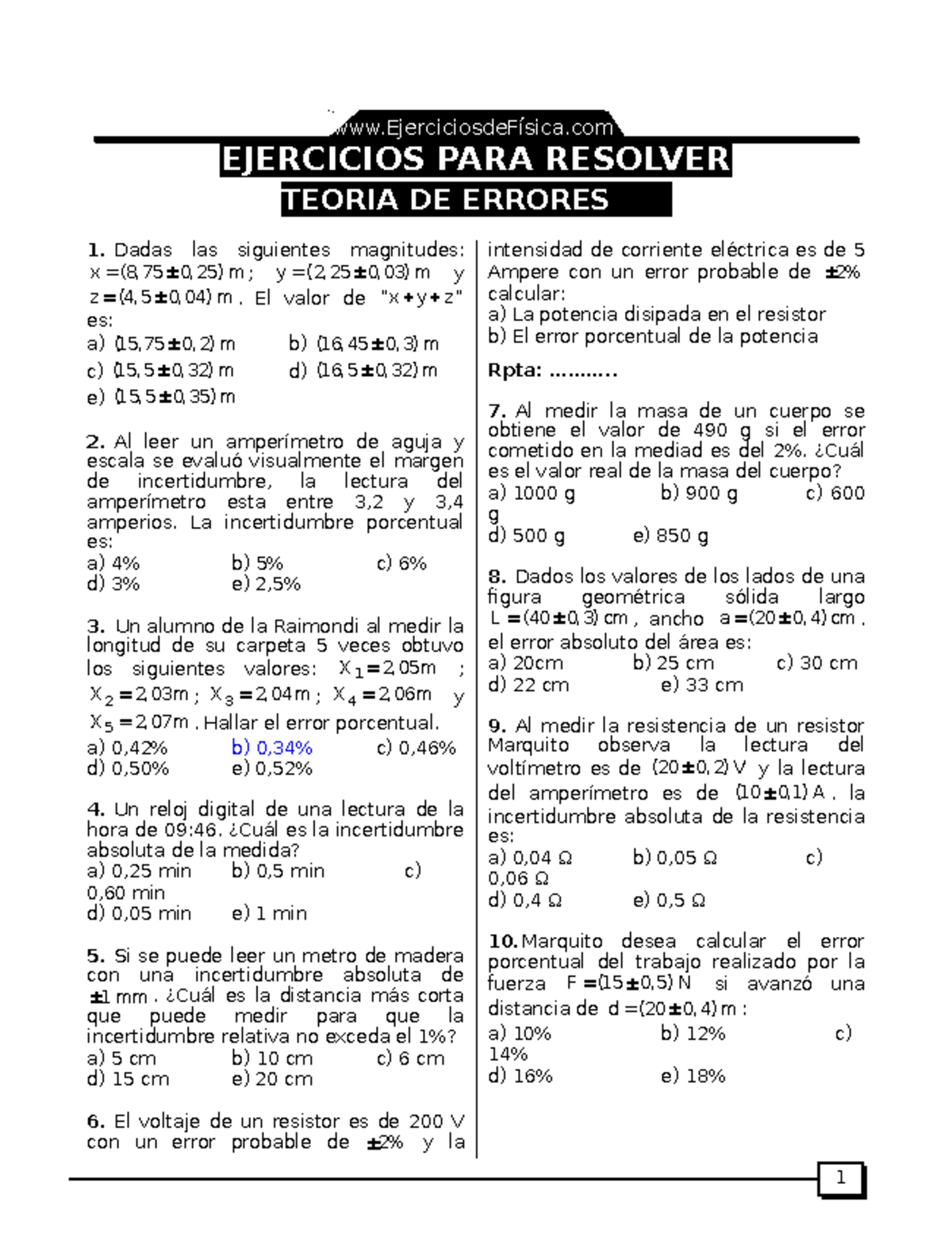 Teoría de Errores física laboratorio 1 - EjerciciosdeFísica EJERCICIOS ...