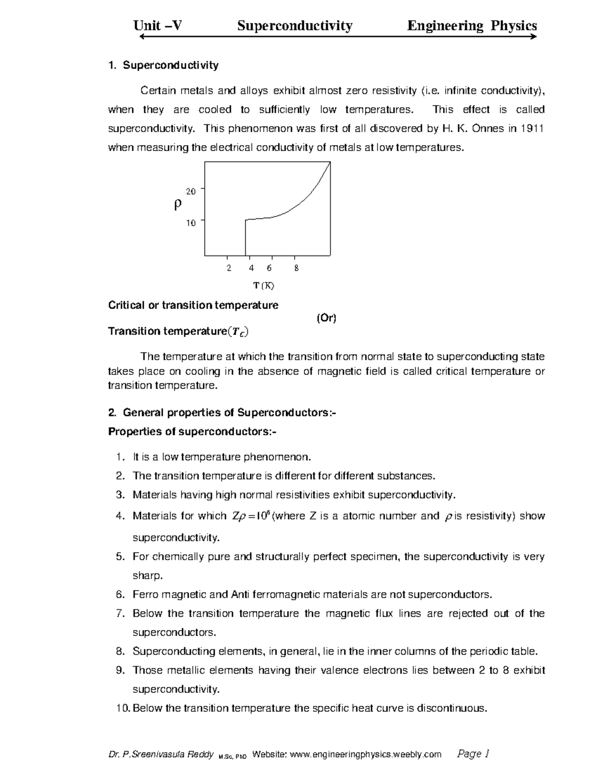 Srut unit v superconductivity - Dr. P Reddy M, PhD Website: engineeringphysics.weebly 2 4 6 ...