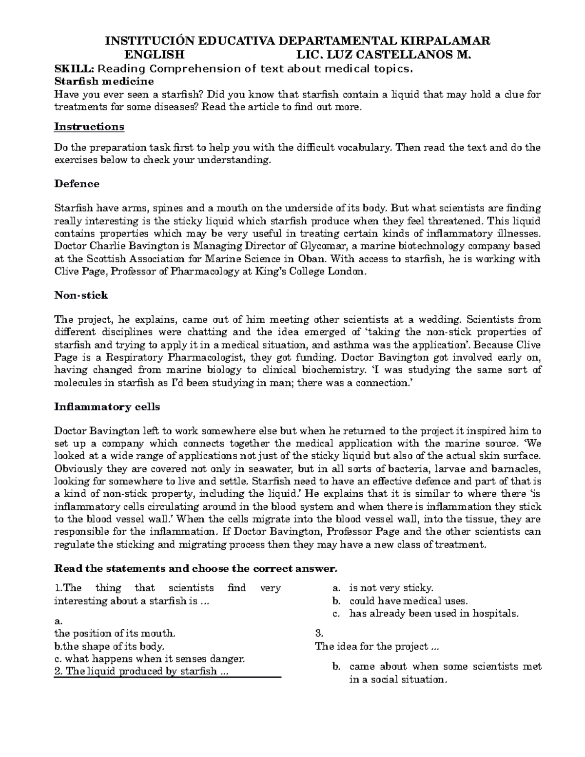 Guia noveno - Actividad de comprensión de lectura en inglés ...