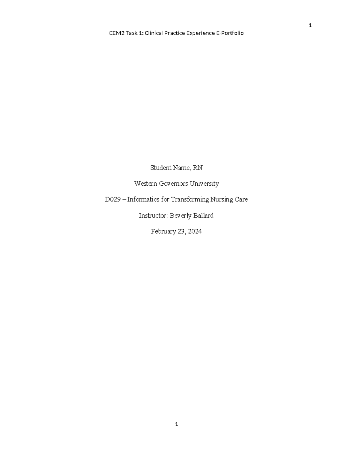 D029 - CEM2 Task1 Clinical Practice Experience - CEM2 Task 1: Clinical Practice Experience - Studocu