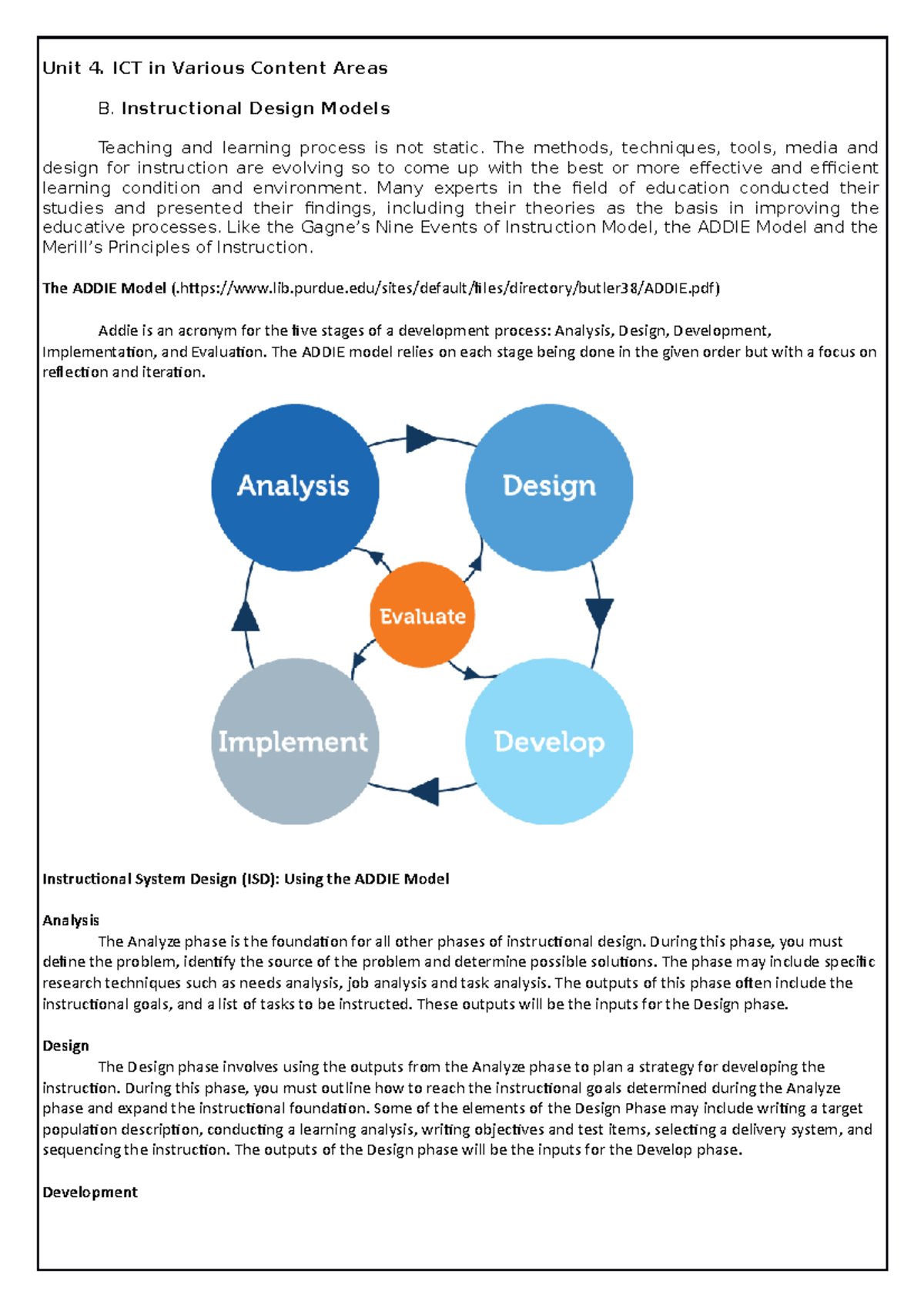Module-1-4B3-1- Addie-Model - Unit 4. ICT in Various Content Areas B ...