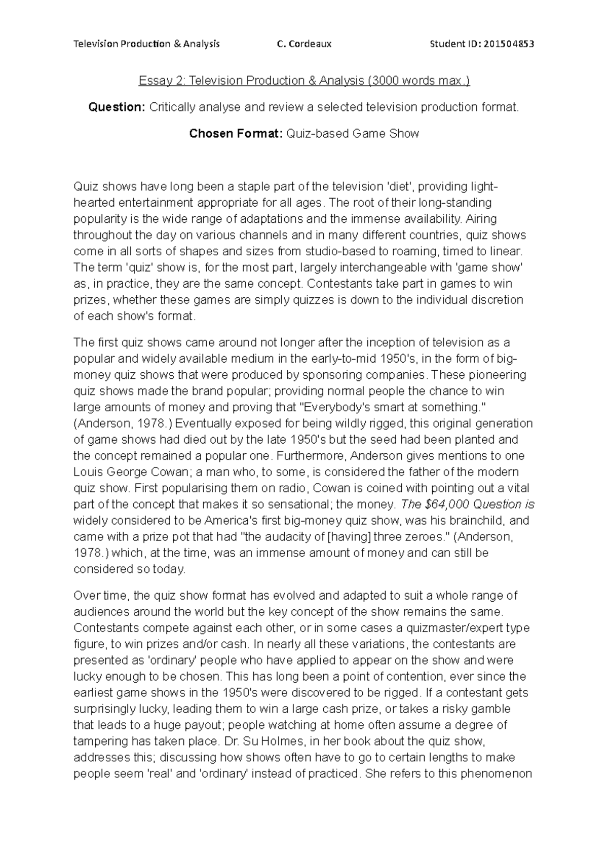 Analysis of a television format - Television Production &amp; Analysis ...