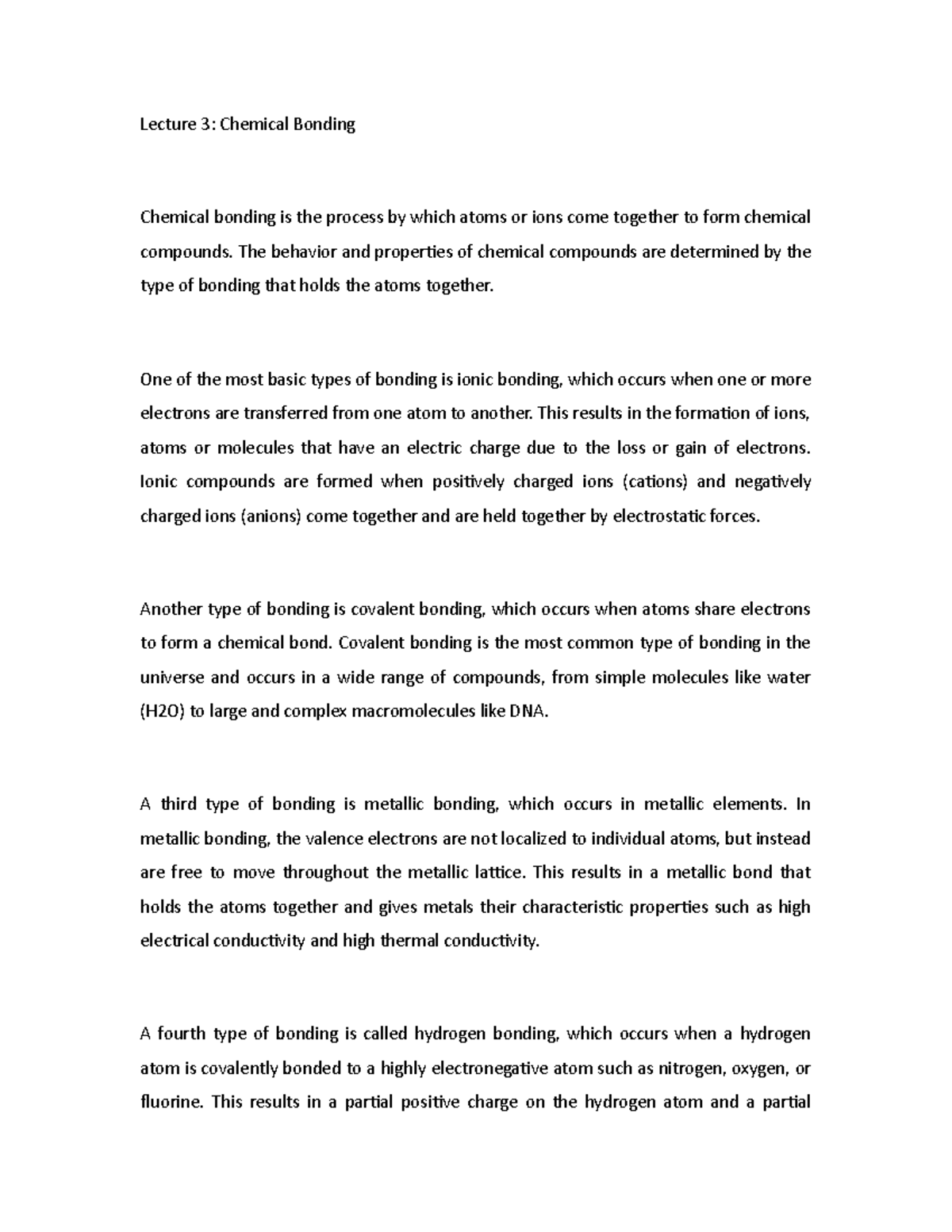 Lecture 3 - Chemistry - Lecture 3: Chemical Bonding Chemical bonding is ...