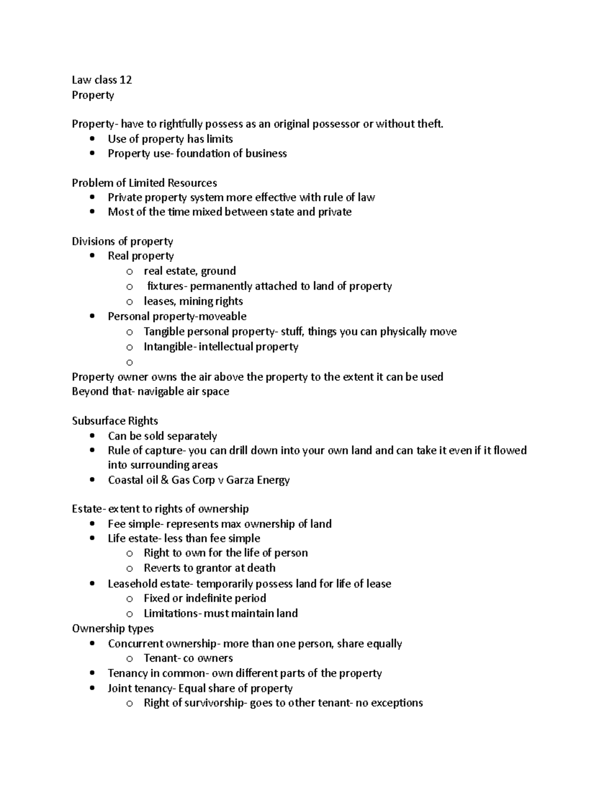 Law class 12 - Lecture notes 12 - Law class 12 Property Property- have ...