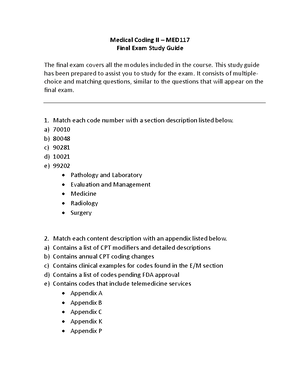 Medical Coding I Study Guide - Medical Coding I – MED1 07 Final Exam ...