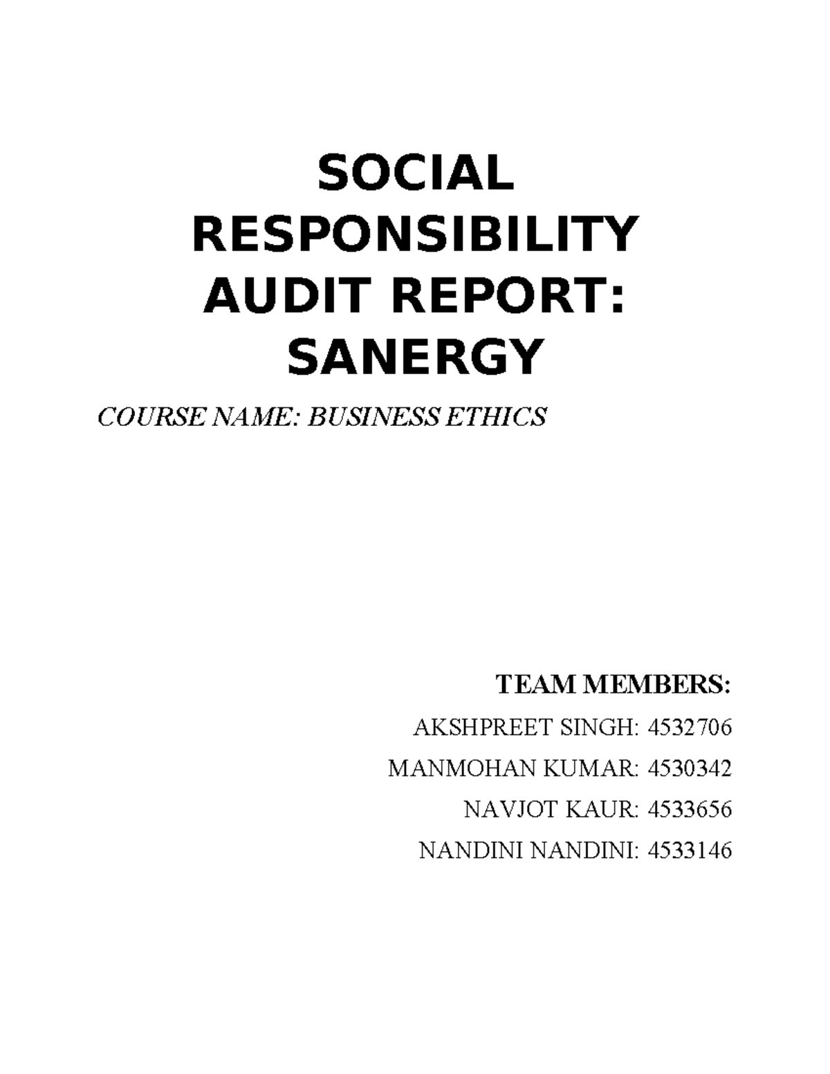 Social Responsibility Audit Report - SOCIAL RESPONSIBILITY AUDIT REPORT ...