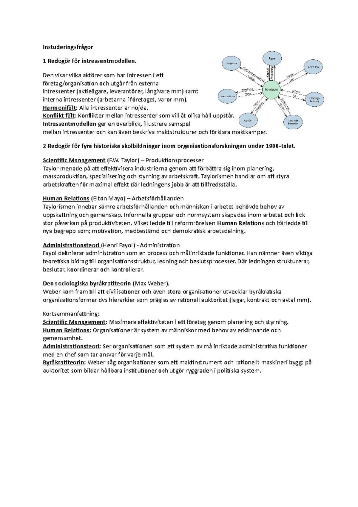 Instuderingsfrågor Organisationsteori 1 - Instuderingsfrågor 1 Redogör ...