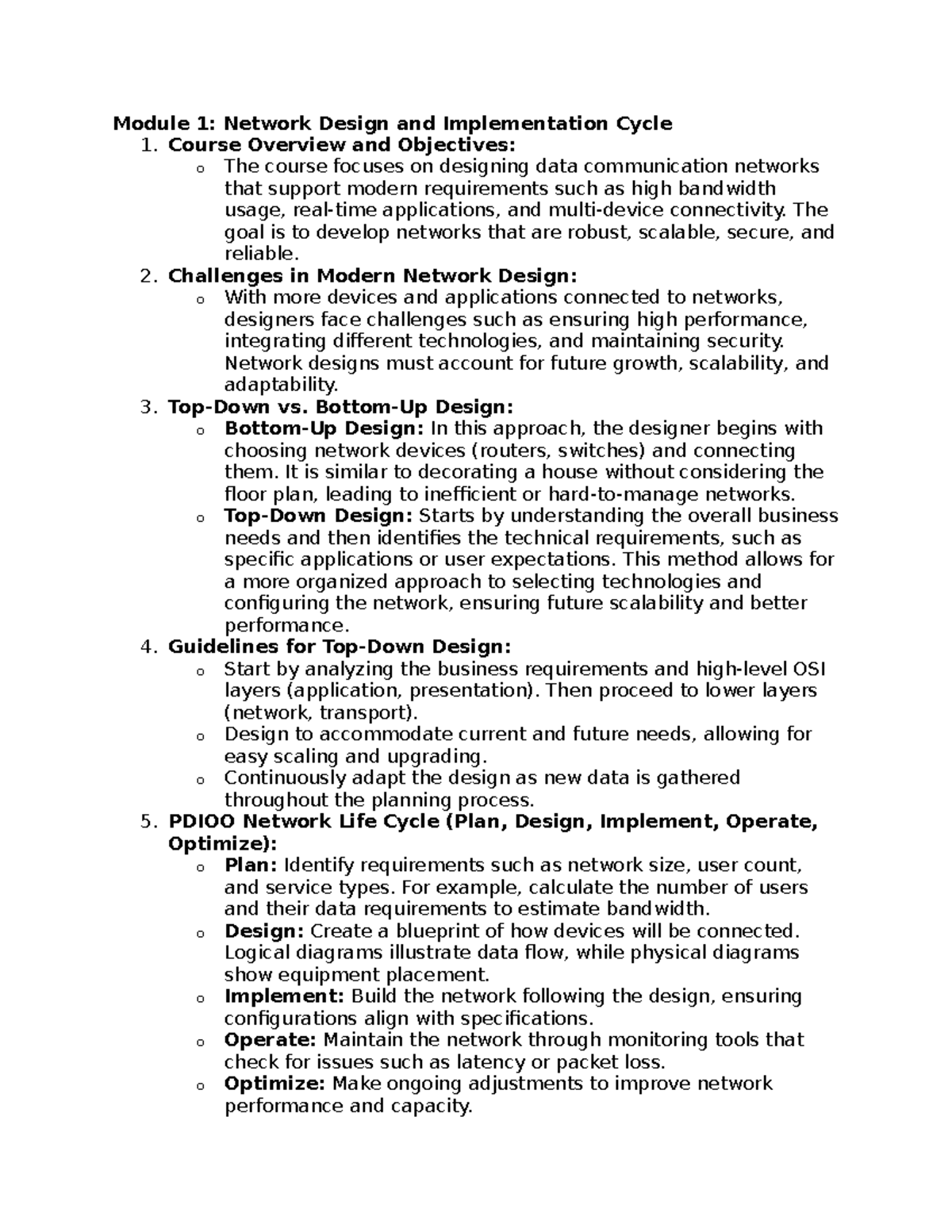 ITM 600 Summary midterm - Module 1: Network Design and Implementation ...