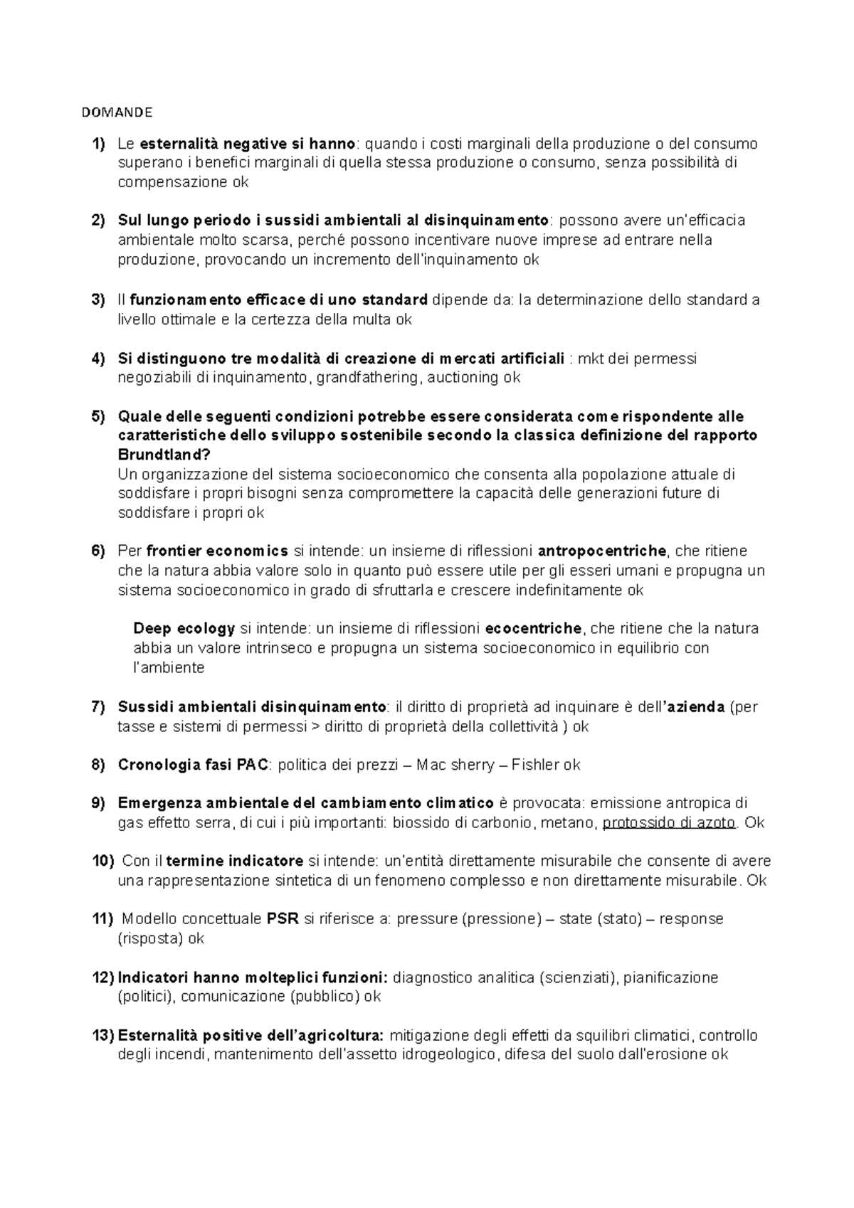 Domande e risposte economia dell'ambiente e del territorio - DOMANDE Le ...