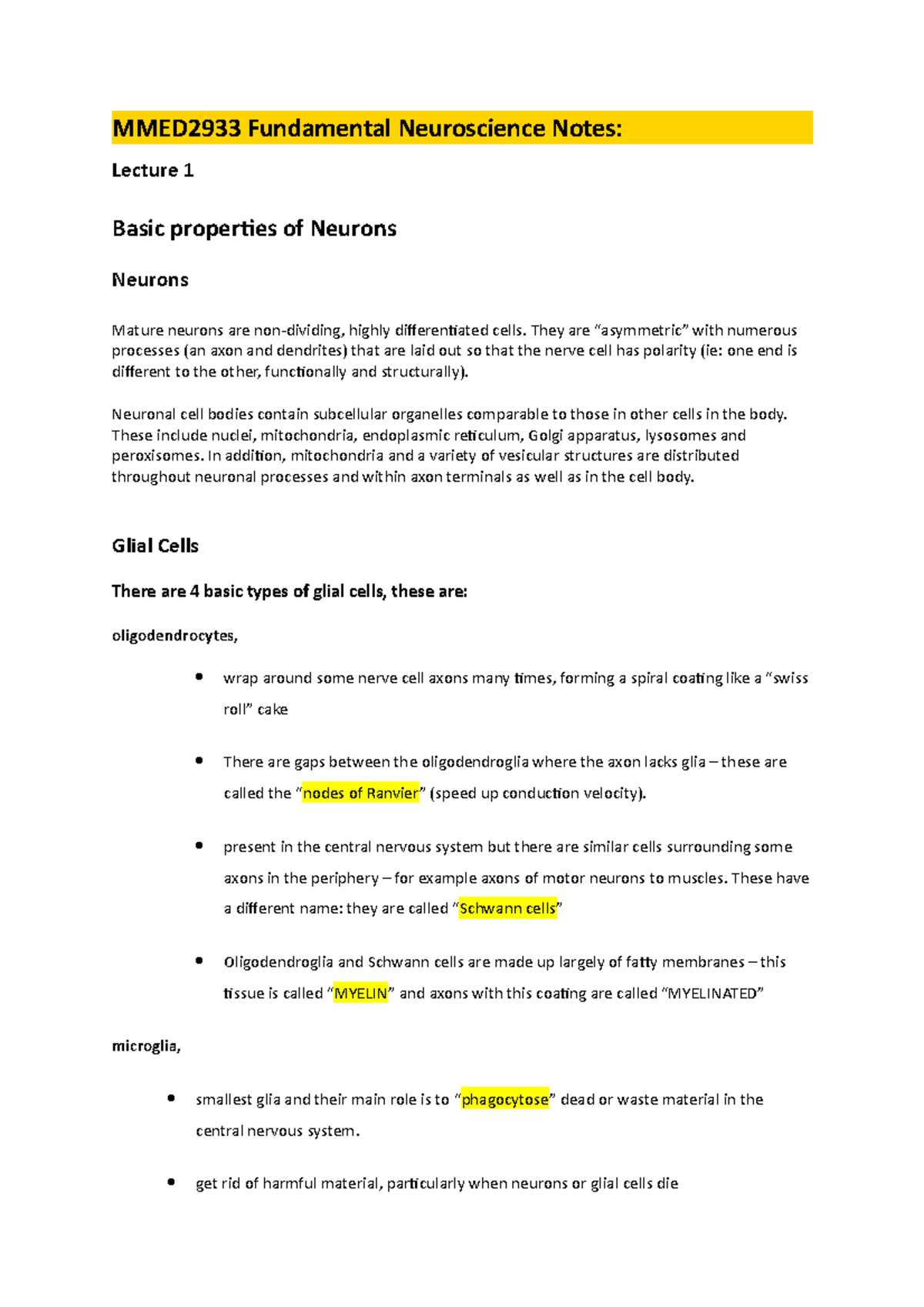 MMED2933 Fundamental Neuroscience Notes - MMED2933 Fundamental ...