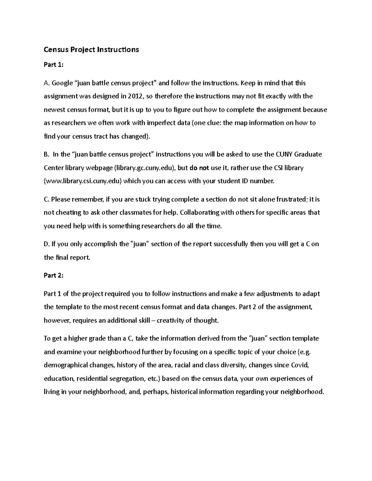 Census Project Instructions - Google “juan battle census project” and ...