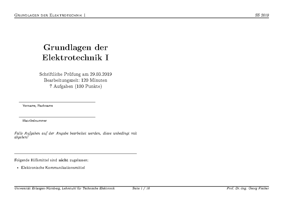 Get1 ss2019 - Klausuren - Grundlagen der Elektrotechnik I SS 2019 ...