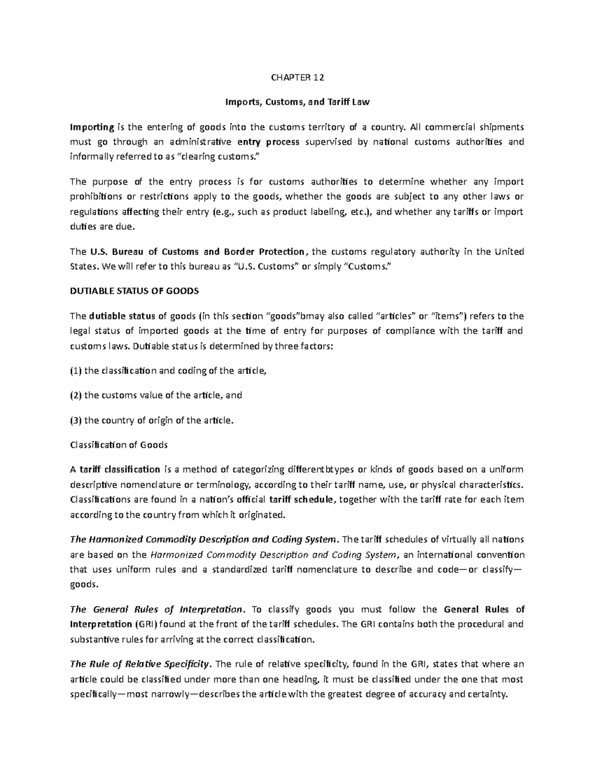 Chapter 12-Imports, Customs, and Tariff Law - CHAPTER 12 Imports ...