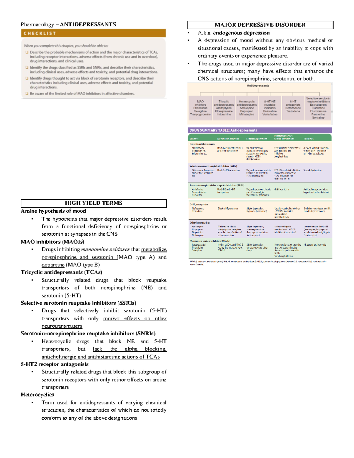 11 - Antidepressants (Week 25) - Pharmacology – ANTIDEPRESSANTS HIGH ...