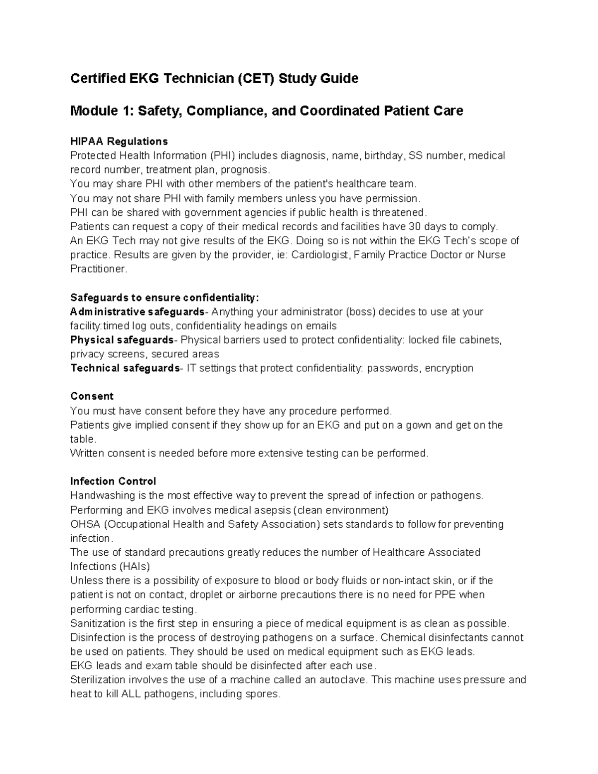 Certified EKG Technician (CET) Study Guide - You may share PHI with ...