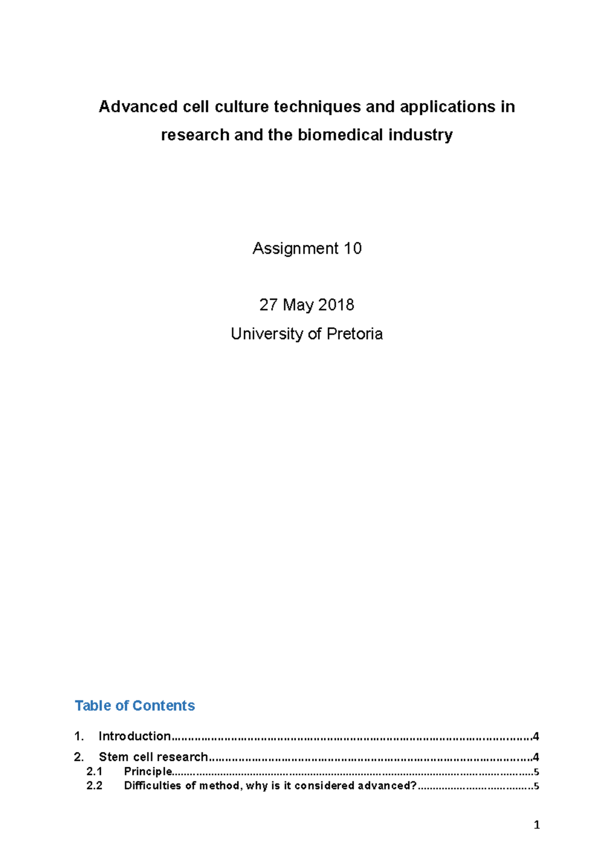 Assignment 10 - Advanced cell culture techniques and applications in ...