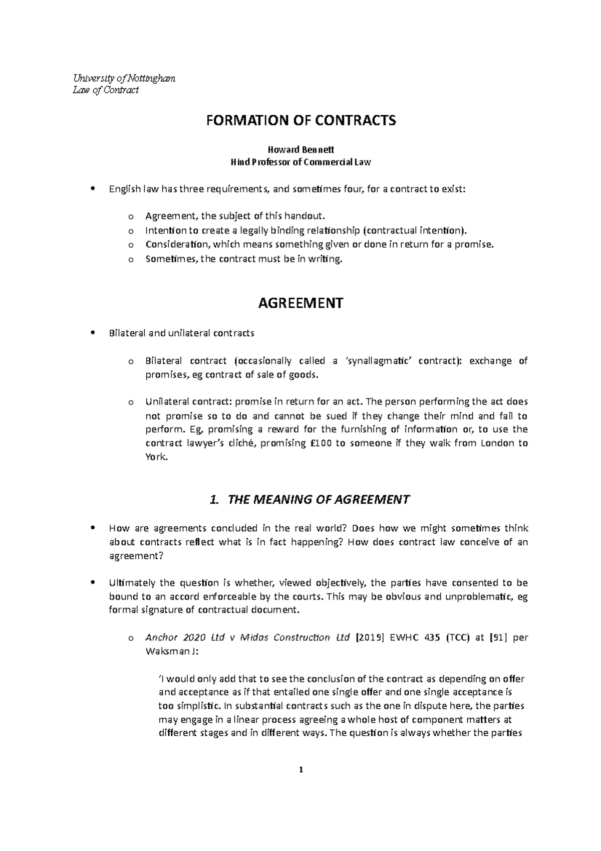 02 Agreement 2022-23 - ....... - Law of Contract FORMATION OF CONTRACTS ...
