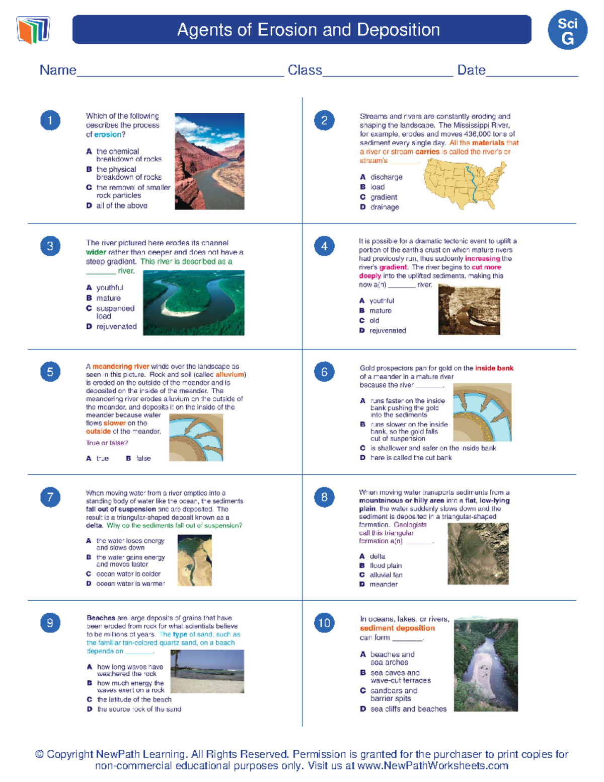 Worksheet science grade 7 agents of erosion and deposition 1 0 - Name