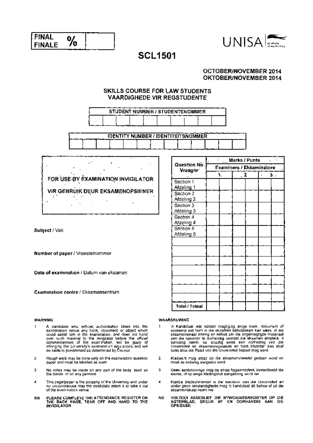 Exam 2014 - SCL1501 - Studocu