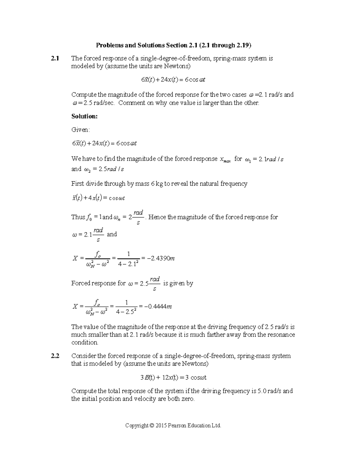 Sol Sec 2pt1 pdf - control systems - Problems and Solutions Section 2 (2 through 2) 2 The forced ...