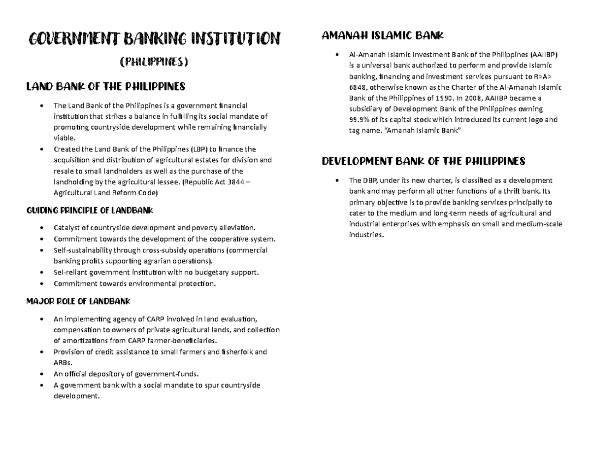 Government Banking Institution - GOVERNMENT BANKING INSTITUTION ...