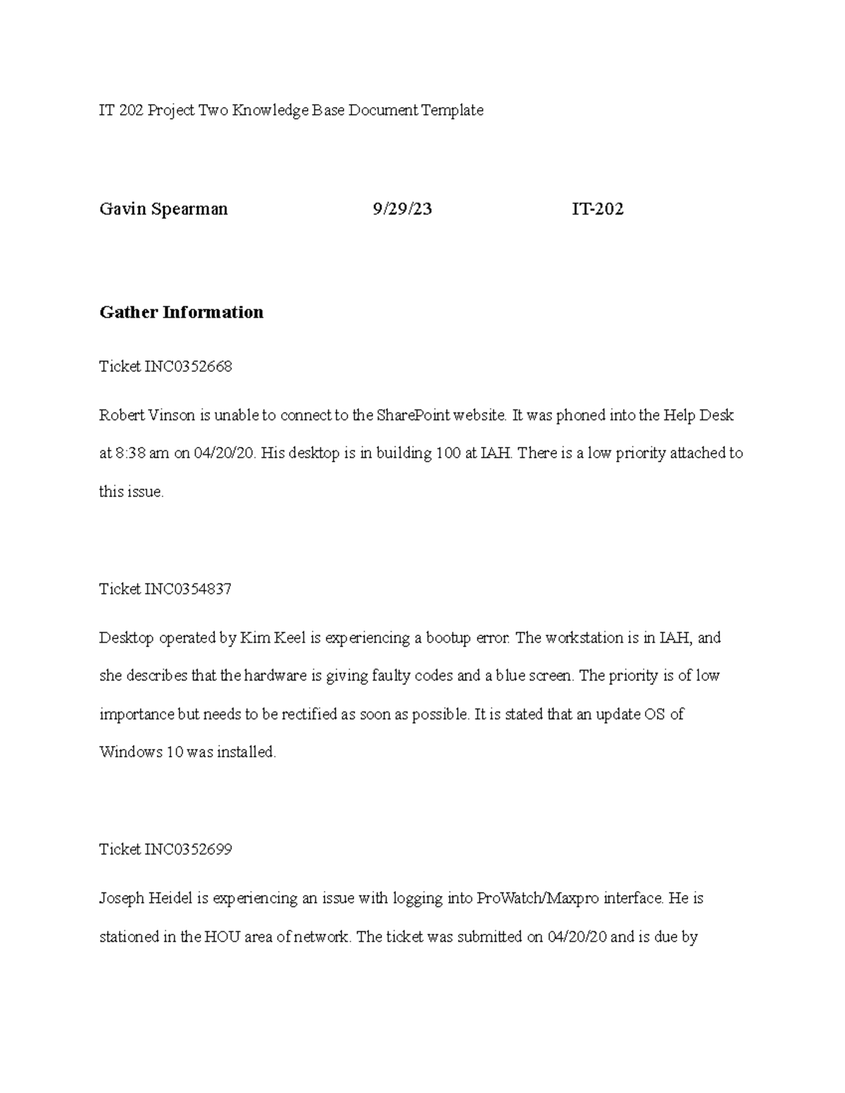 IT 202 Project Two Knowledge Base Document Template - Studocu