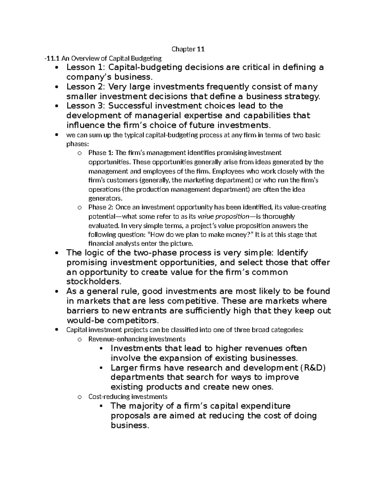 POF Chapter 11 - Chapter 11 -11 An Overview of Capital Budgeting Lesson ...