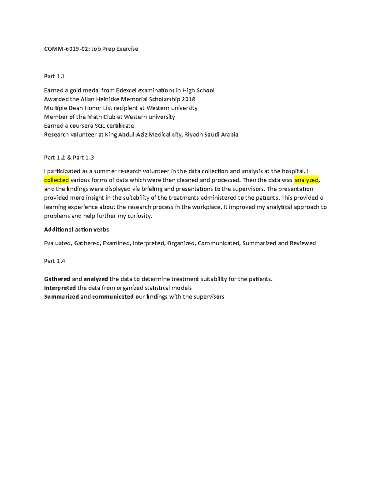 Job prep exercise - COMM-6019-02: Job Prep Exercise Part 1. Earned a ...