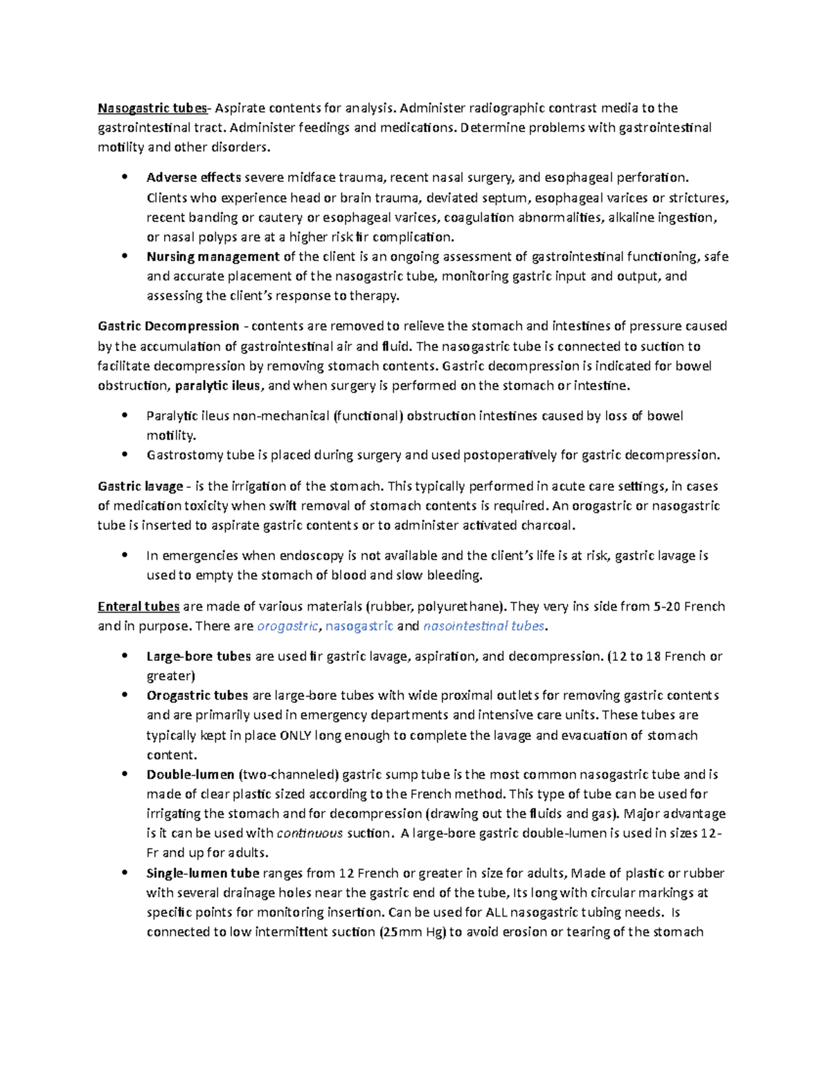 Nasogastric study guide - Nasogastric tubes- Aspirate contents for ...