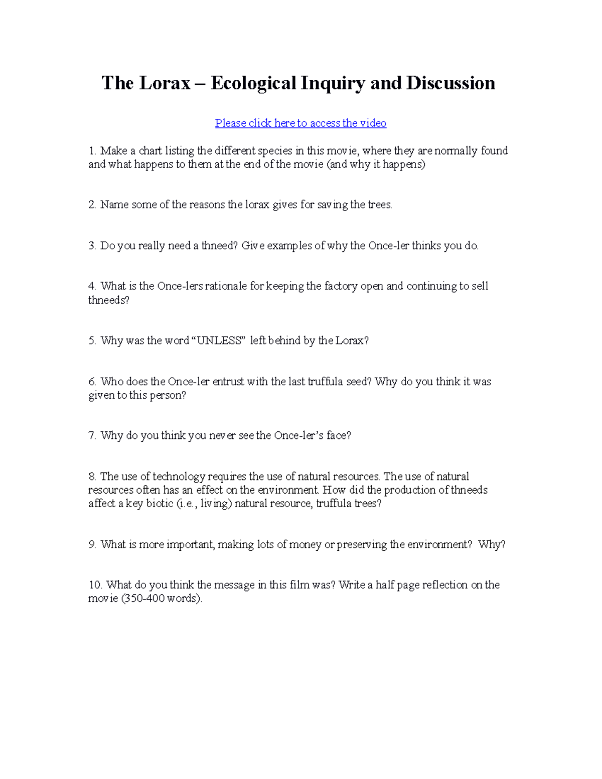 Demetrius Moore - Day 2: The-Lorax-Questions - The Lorax – Ecological ...