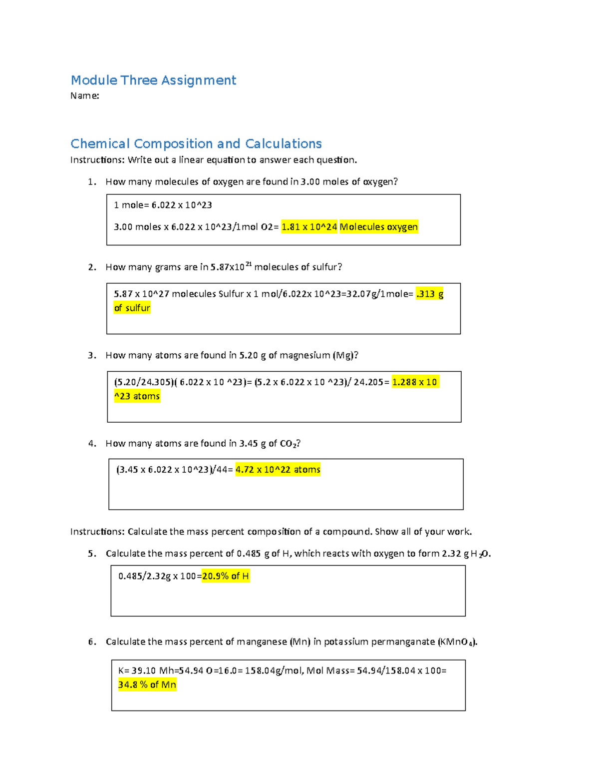 Lhemmesch mod3 assignment 11292020 - Module Three Assignment Name: Chemical Composition and ...