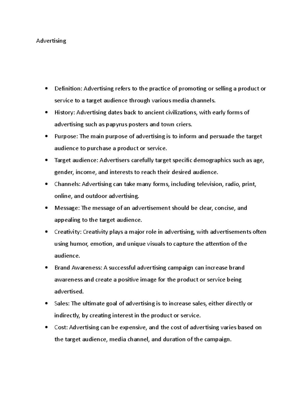 Advertising media notes - Advertising Definition: Advertising refers to ...