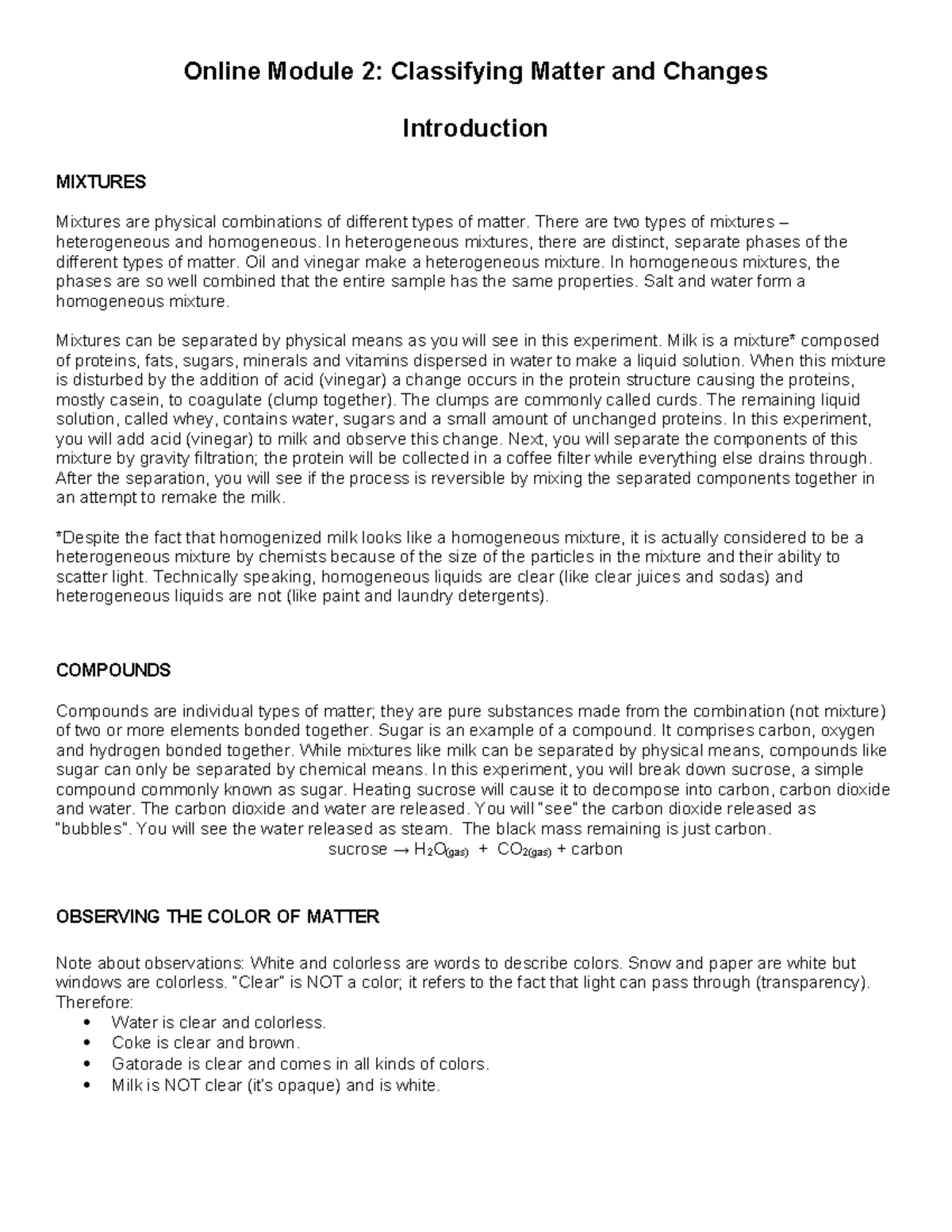 Module 2 Classifying Matter and Changes - Online Module 2: Classifying ...