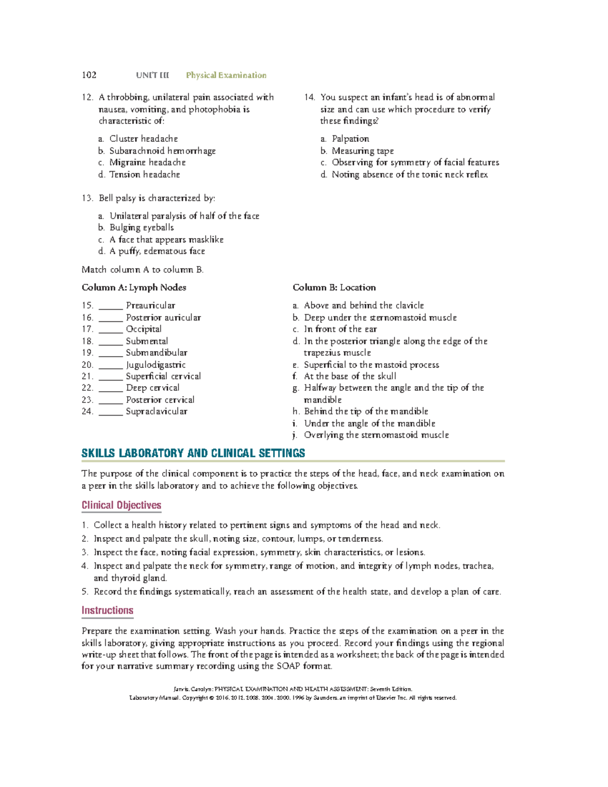 Chapter 13 Regional Write Up - 102 UNIT III Physical Examination Jarvis ...