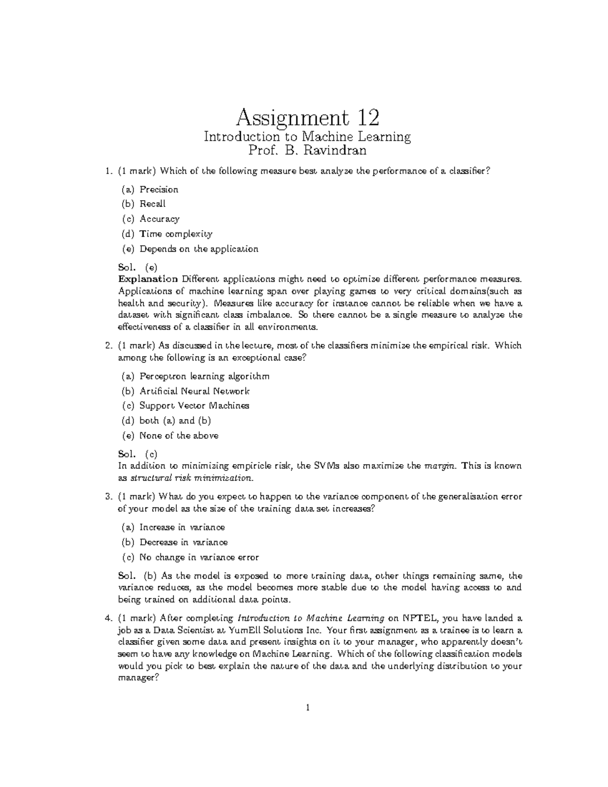 A12 Assignment 12 Introduction To Machine Learning Prof B Ravindran