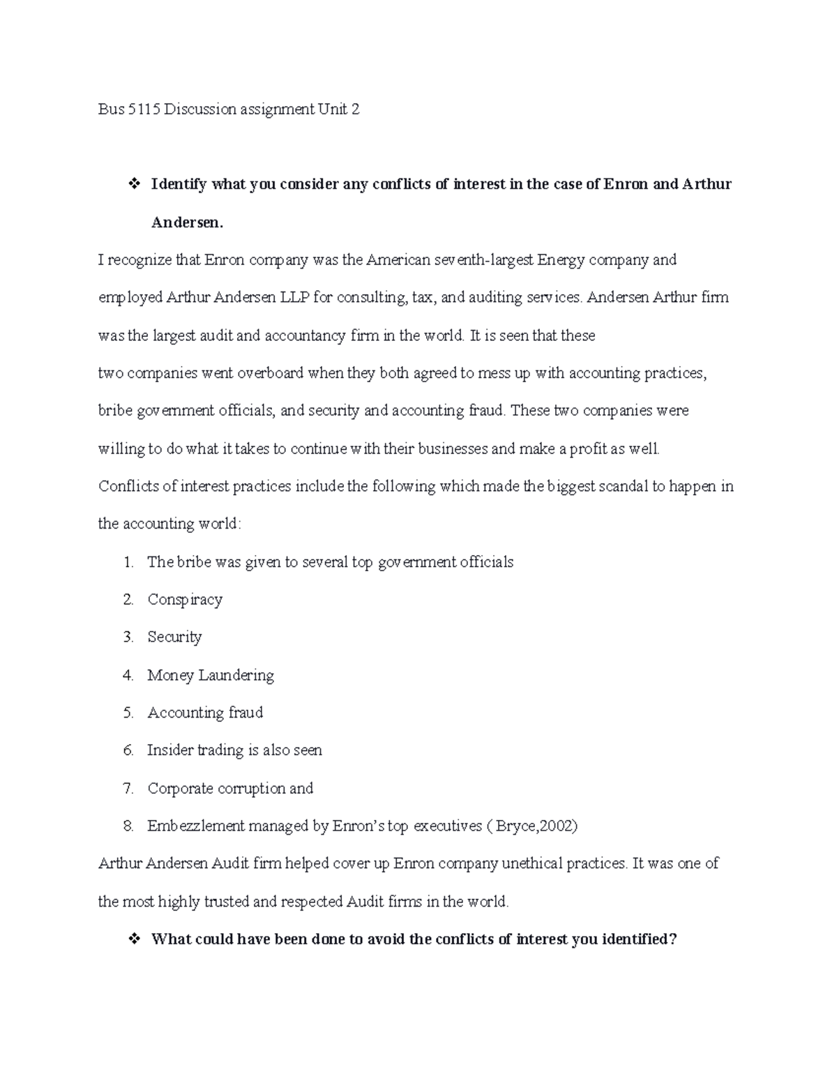 Bus 5115 Discussion assignment unit 2 - Copy - Bus 5115 Discussion assignment Unit 2 Identify ...