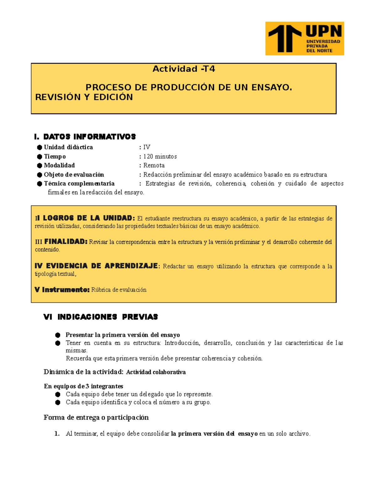 T4 COMU3-UG - FDGGF - Actividad -T PROCESO DE PRODUCCIÓN DE UN ENSAYO ...