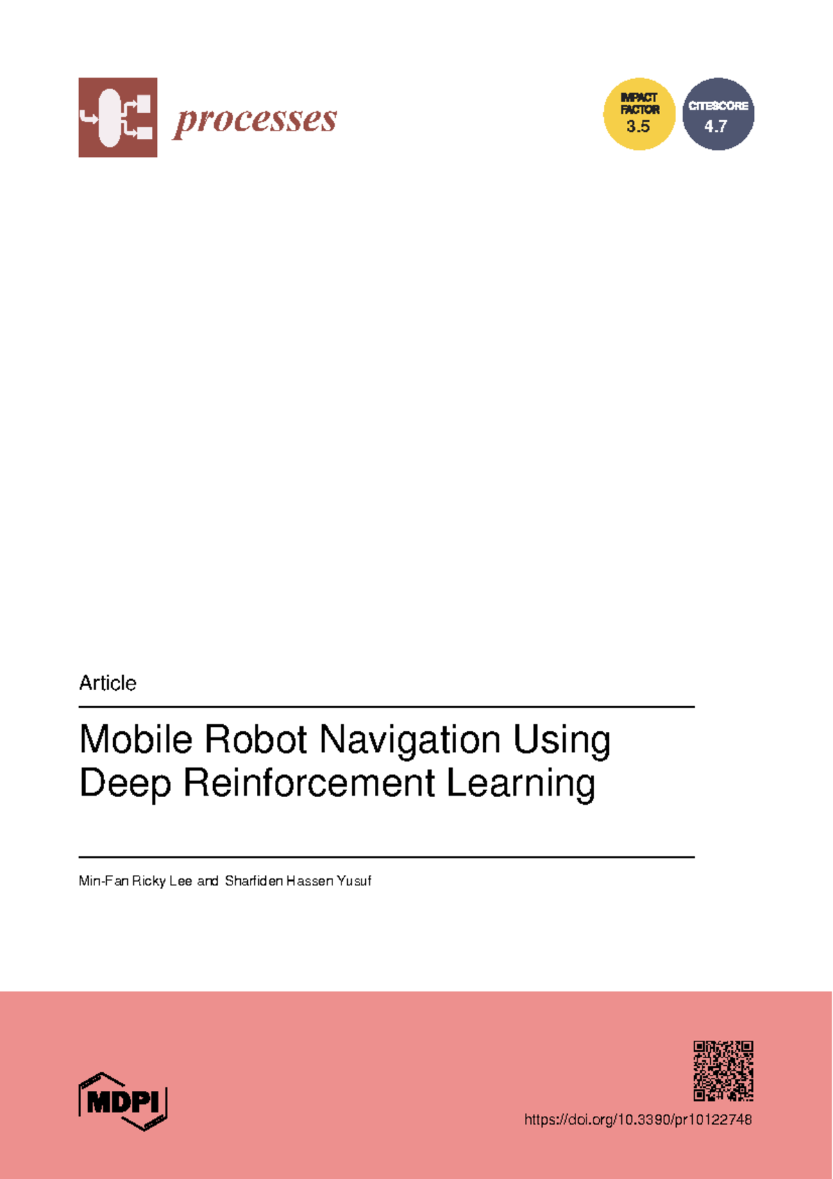 Processes 10 02748 with cover - 3 4. Mobile Robot Navigation Using Deep ...