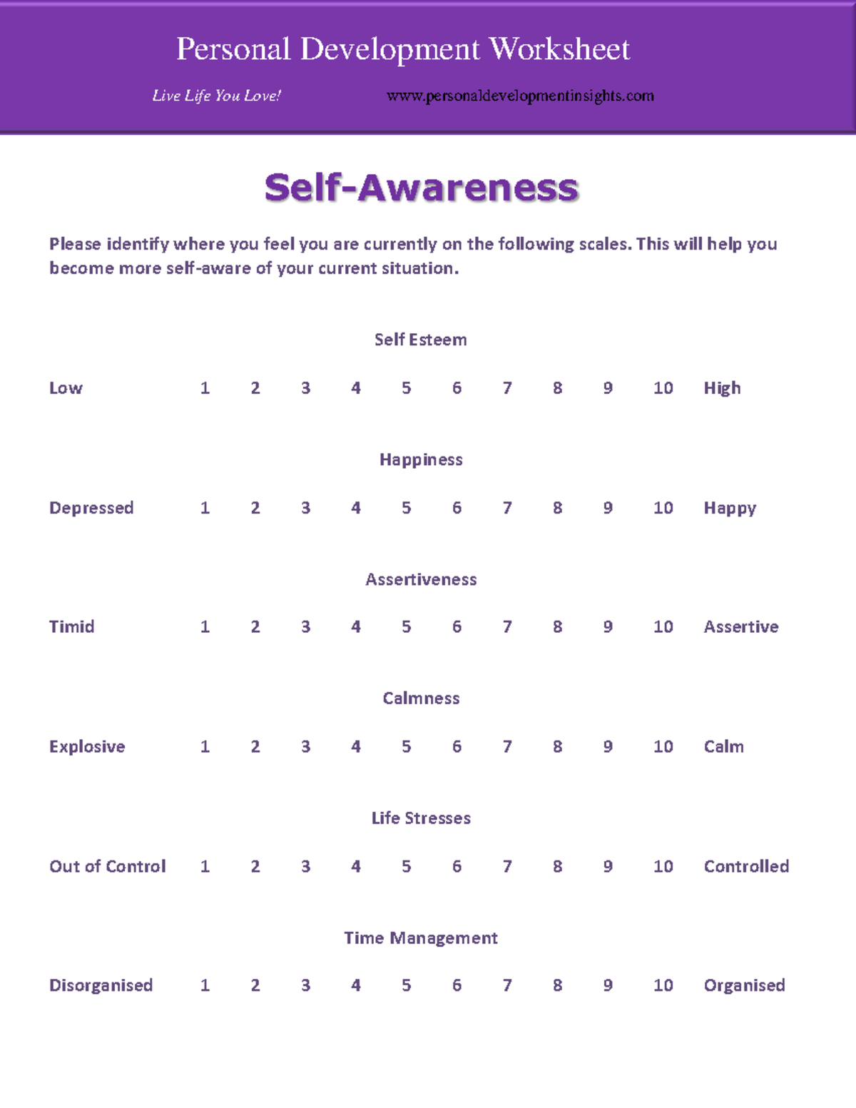 Personal Development Worksheet-self-awareness - Personal Development ...