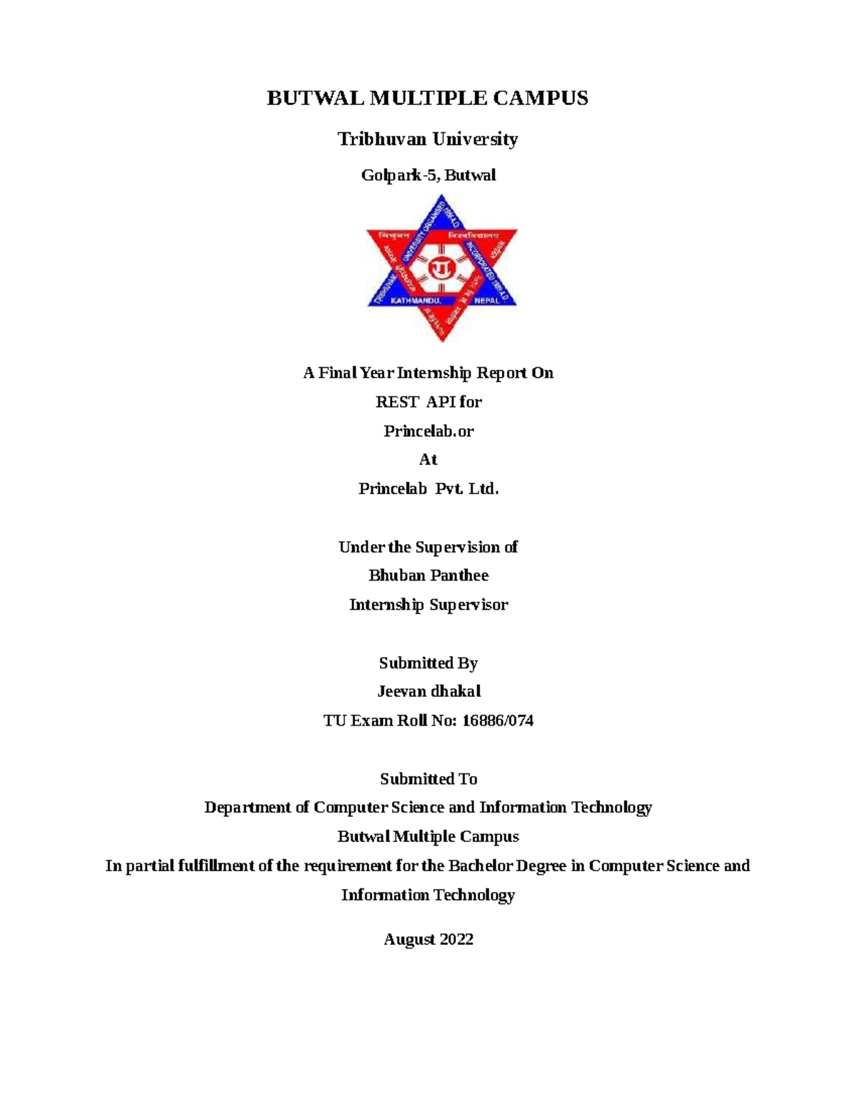 Jeevan-Internship-Report - BUTWAL MULTIPLE CAMPUS Tribhuvan University ...