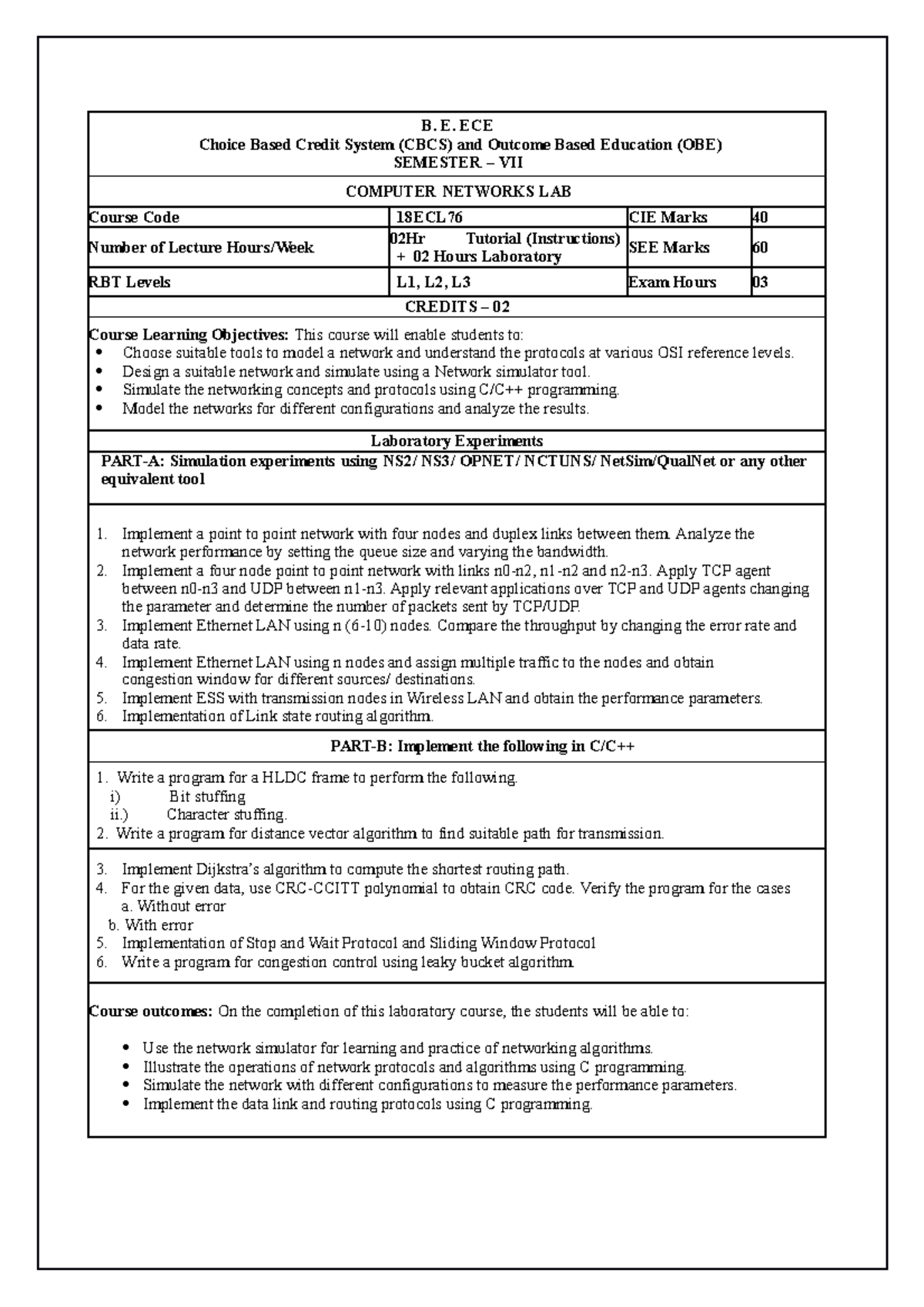 Cn lab internals - B. E. ECE Choice Based Credit System (CBCS) and ...