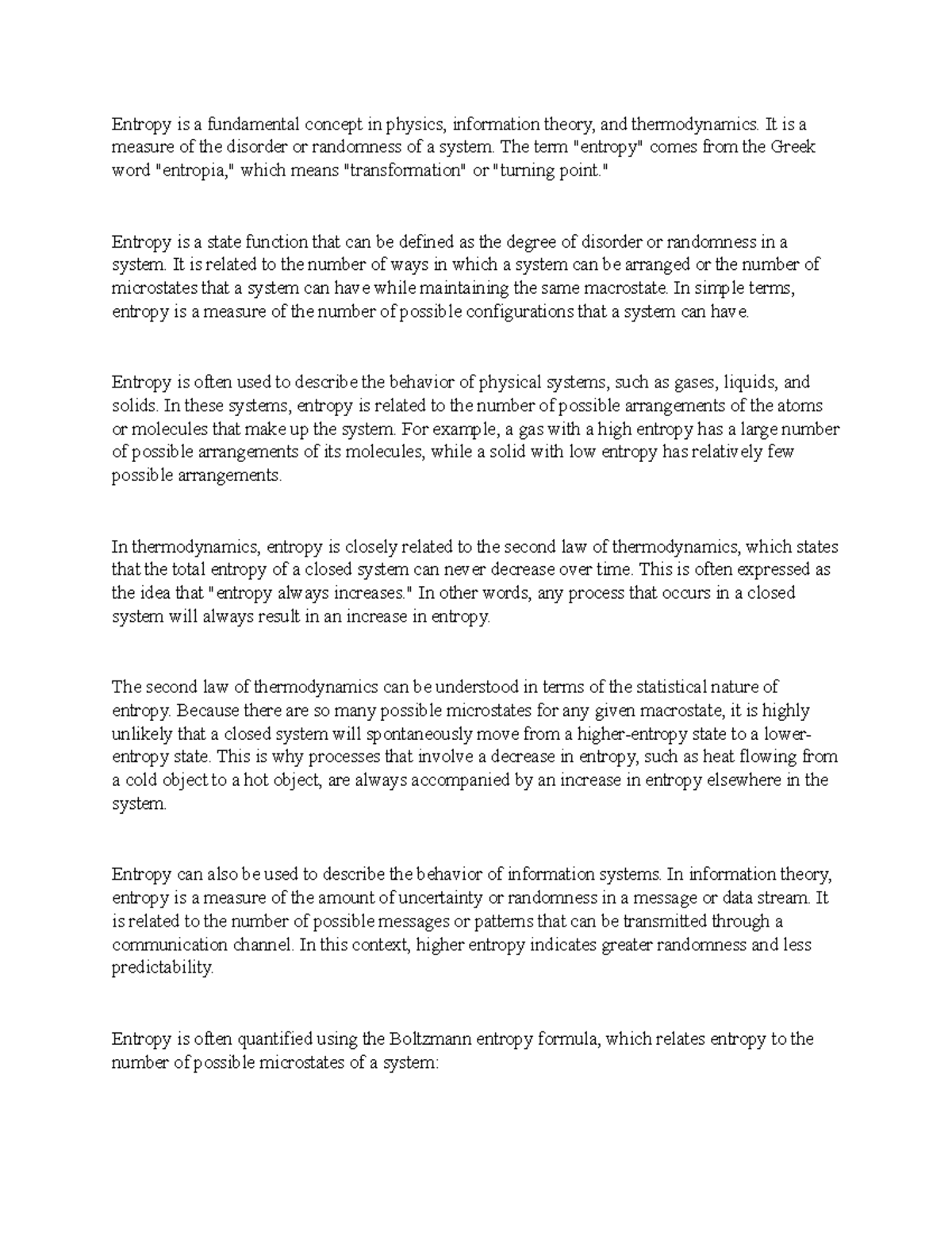 Entropy Is A Fundamental Concept In Physics It Is A Measure Of The Disorder Or Randomness Of A