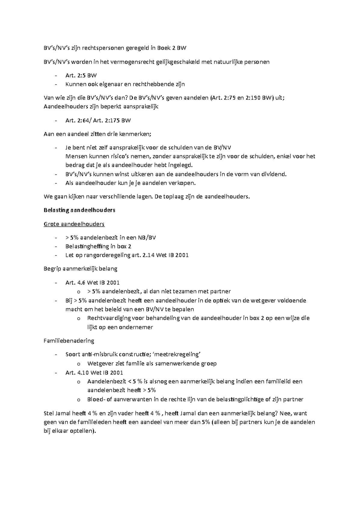 Belastingrecht - week 4 - BV’s/NV’s zijn rechtspersonen geregeld in ...